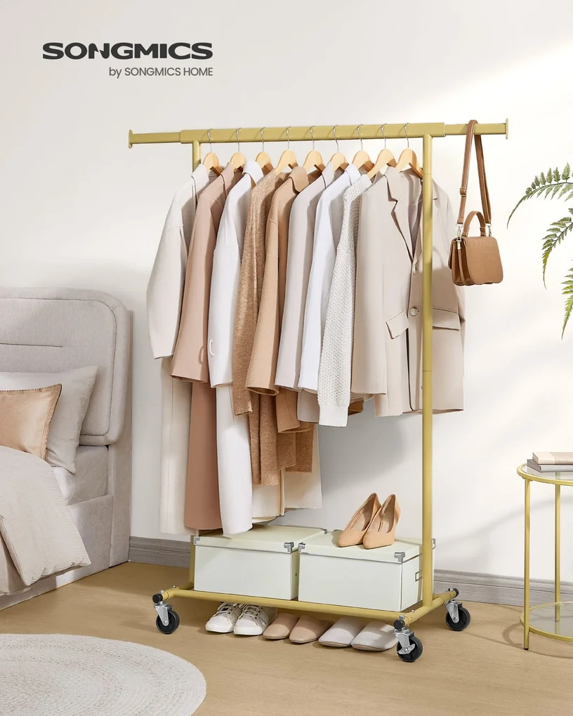 Cabide Guarda Roupa com Rodas, carga até 90 kg dourado claro | BIANO